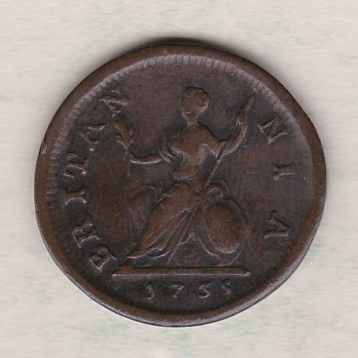 1735 Copper Farthing - George II | Dorset Coin Company